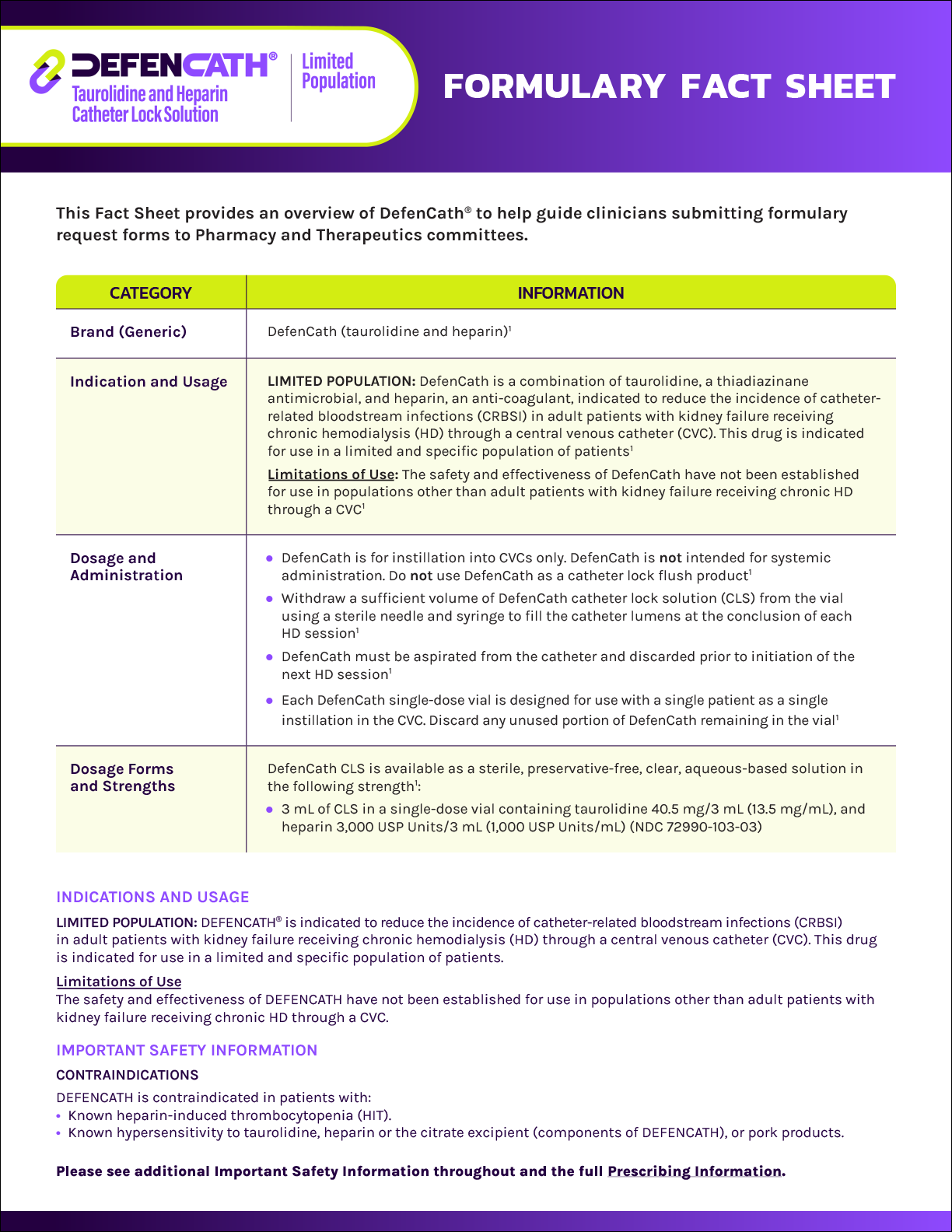 Formulary Fact Sheet - DefenCath Resource Portal